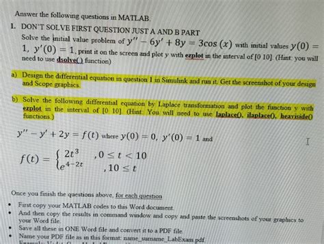 solved answer the following questions in matlab 1 don t