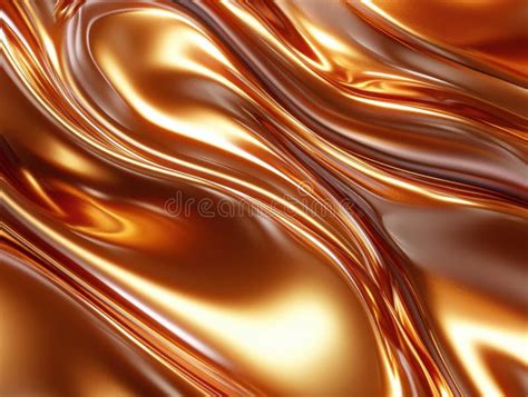 Abstract Background With Smooth Flowing Golden Liquid Waves With A Reflective Texture Stock