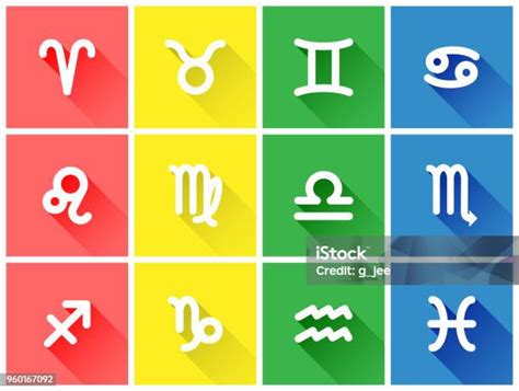조디악 별자리 기호 기호 벡터 그래픽 아이디어 디자인 컨셉에 대 한 긴 그림자와 평면 아이콘 0명에 대한 스톡 벡터 아트 및 기타 이미지 Istock