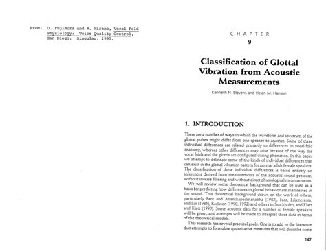 Pdf Classification Of Glottal Vibration From Acoustic Measurements In O Fujimura And M