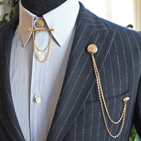 Gold Color Shirt Jacket Collar Chain Brooch Set Suit Lapel Pinshirt