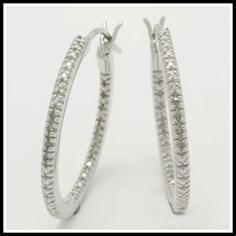 Solid 925 Sterling Silver 0075ctw Genuine Diamond Hoop Earrings