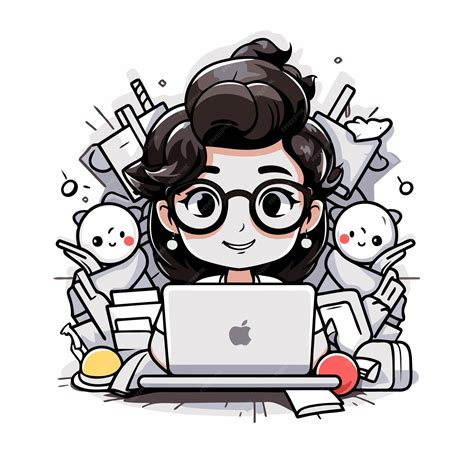 Premium Vector Cartoon Vector Illustration Of Cute Nerd Girl Working On Laptop Computer