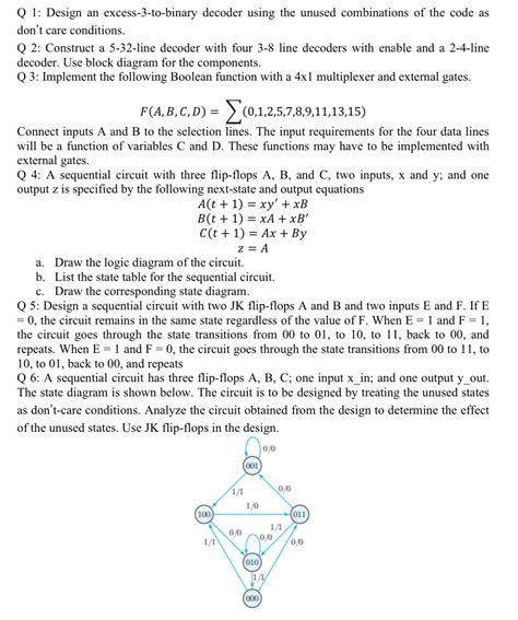 Q 1 Design An ﻿excess 3 To Binary Decoder Using The