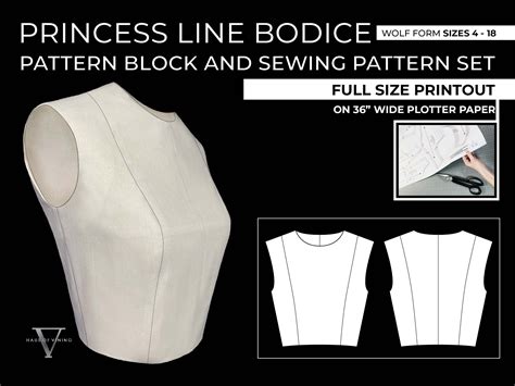 Princess Line Bodice Sewing Pattern And Pattern Block Set Sizes 4 18 Full Size Printout Etsy