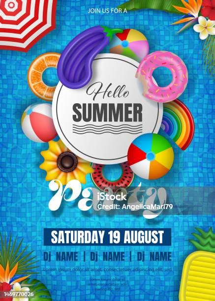 다채로운 풍선이 있는 여름 파티 포스터 수영장 파티 전단지 풀 파티에 대한 스톡 벡터 아트 및 기타 이미지 풀 파티 여름 전단지 Istock