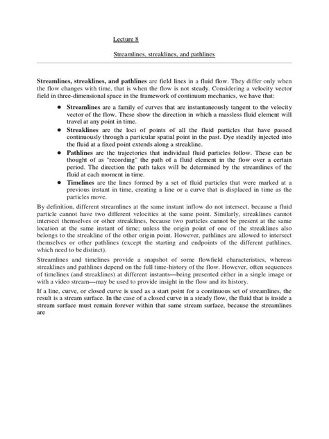 Streamlines Streaklines And Pathlines Pdf Applied And