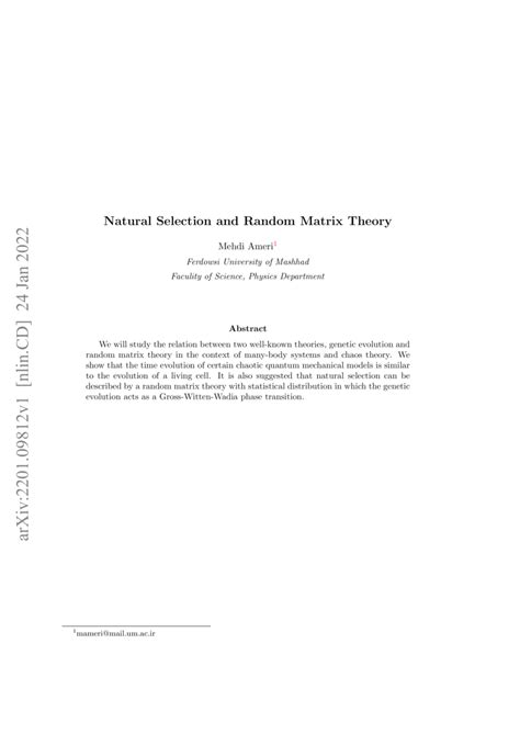 PDF Natural Selection And Random Matrix Theory