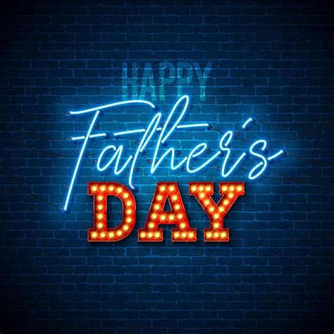 Happy Fathers Day Greeting Card Design With Glowing Neon Light And