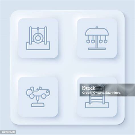 로프 어트랙션 회전 목마 스윙 및 스웨덴 벽에 매달려 있는 세트 라인 자동차 타이어 흰색 정사각형 버튼 벡터 나무에 대한 스톡 벡터 아트 및 기타 이미지 Istock