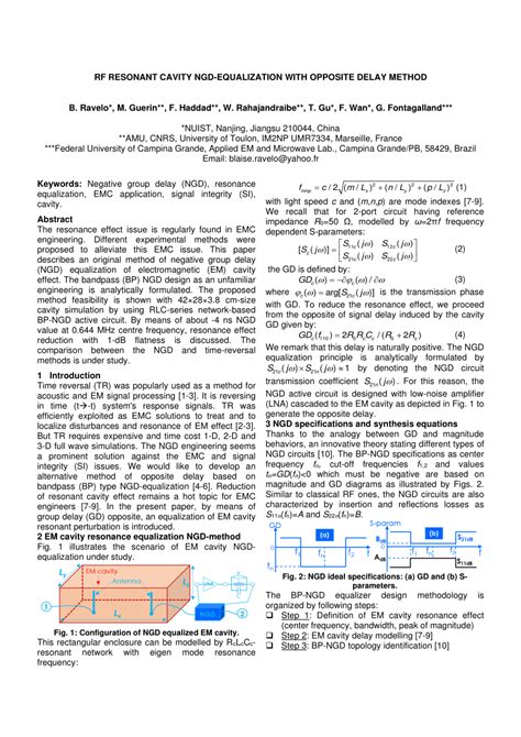 Pdf Rf Resonant Cavity Ngd Equalization With Opposite Delay Method