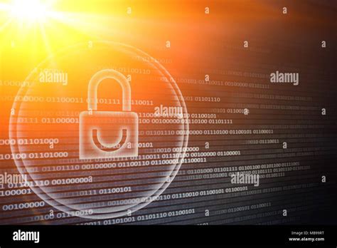 White Graphic Symbol Of A Padlock On Binary Computer Display Computer