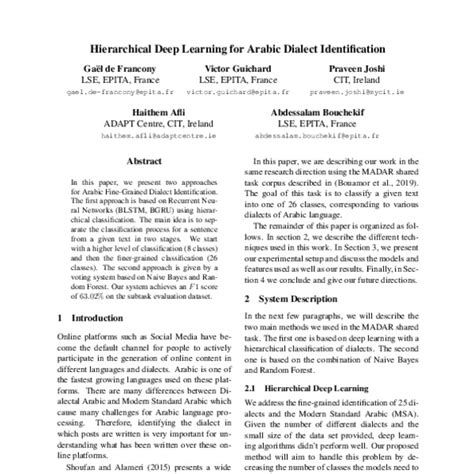 Hierarchical Deep Learning For Arabic Dialect Identification Acl Anthology