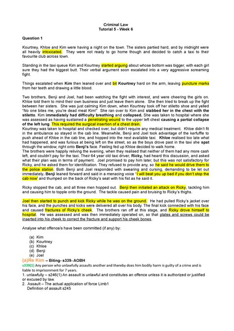Tutorial 5 Criminal Law Tut5 Criminal Law Tutorial 5 Week 6