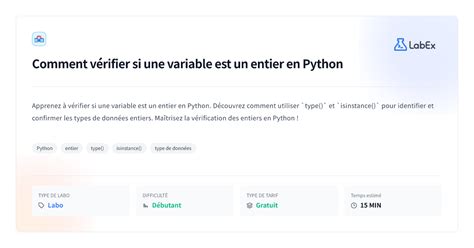 Comment Vérifier Si Une Variable Est Un Entier En Python Labex