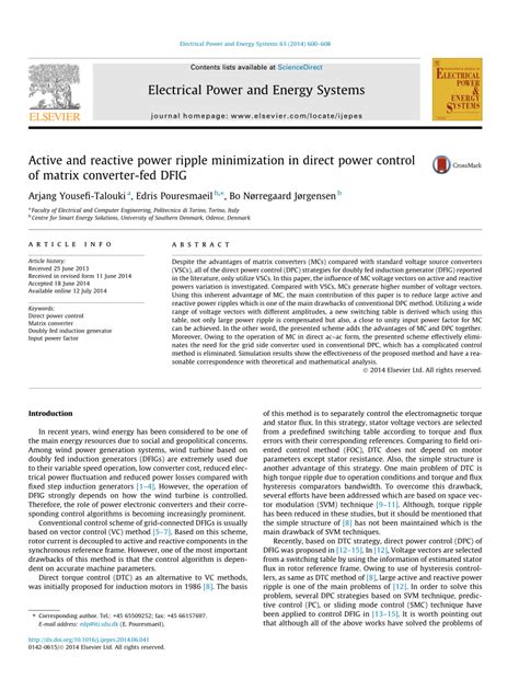 Pdf Active And Reactive Power Ripple Minimization In Direct Power Control Of Matrix Converter