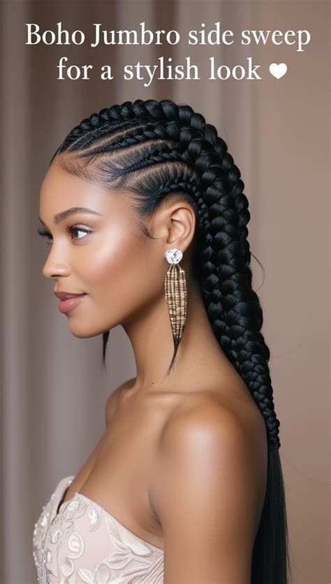 Boho Jumbo Cornrow Side Sweep For A Stylish Look 🌿 Boho Braided