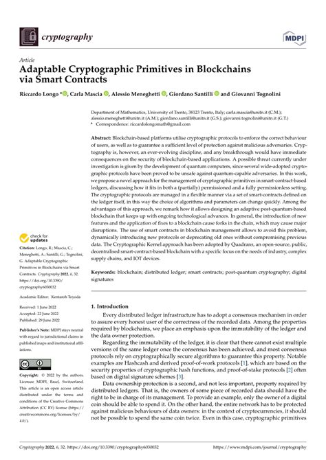 Pdf Adaptable Cryptographic Primitives In Blockchains Via Smart Contracts