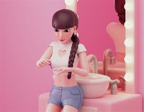 3d рендеринг девушки наносящей макияж Бесплатно Psd Файл