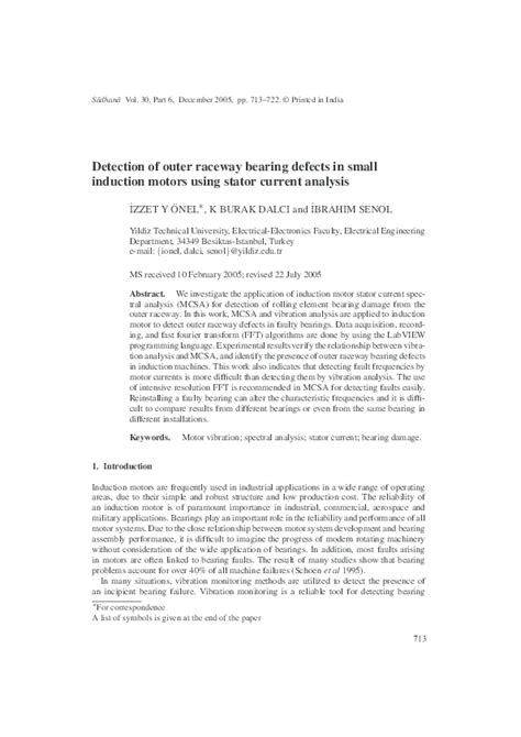 Pdf Detection Of Outer Raceway Bearing Defects In Small Induction Motors Using Stator Current
