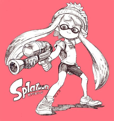Safebooru 1girl Aiming Beanie Copyright Name Hand On Head Hat Inkling Monochrome Pink