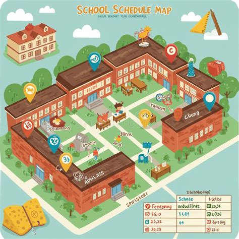 Colorful Whimsical Map Of A School Campus Featuring Cartoon Style