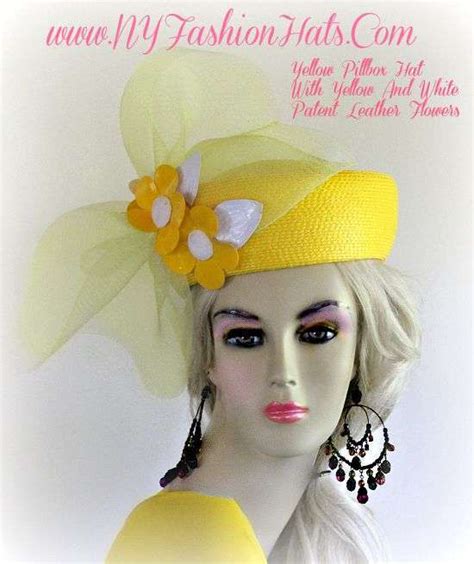 Yellow White Pillbox Hat With Patent Leather Vintage Flowers Spring