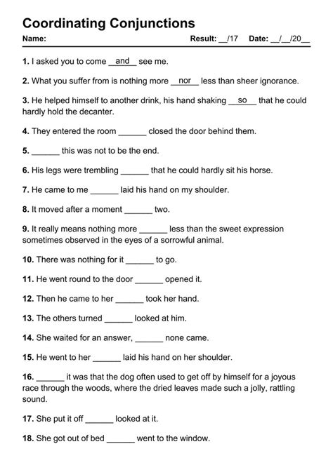 conjunctions worksheet with pictures grammarism