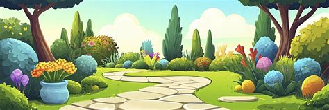 Beautiful Garden Path With Lush Greenery And Flowers Background Winding Path Vibrant Colors