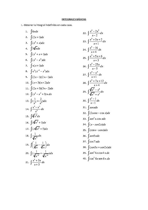 S02 S1 Resolver Ejercicios Integrales BÁsicas I Obtener La Integral Indefinida En Cada