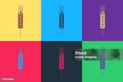 쌀 밀 옥수수 귀리 호밀 보리 아이콘이 컬러 배경에 고립 되어 있는 팝 아트 시리얼 아이콘 밀 빵 기호의 귀 농업 밀 벡터 가을에 대한 스톡 벡터 아트 및 기타 이미지