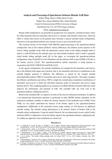 Pdf Analysis And Processing Of Spaceborneairborne Bistatic Sar Data