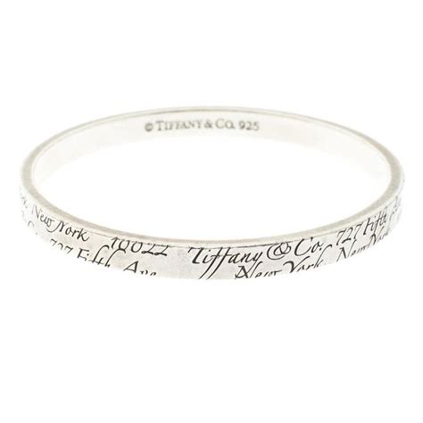 Tiffany And Co Notes Engraved Silver Bangle Bracelet 19cm At 1stdibs