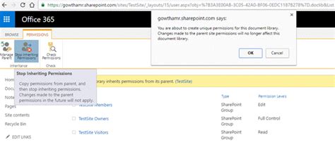 Stop Inheritance Permission In Sharepoint Document Library
