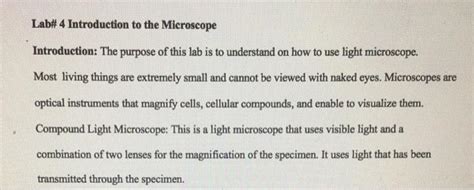 Solved Lab 4 Introduction To The Microscope Introduction