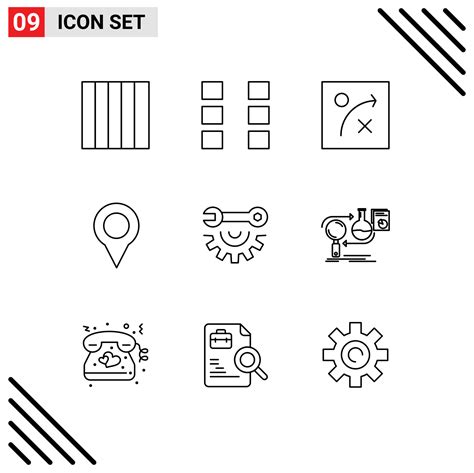 Set Of 9 Commercial Outlines Pack For Business Repair Location Hand Tools Wrench Wheel Editable