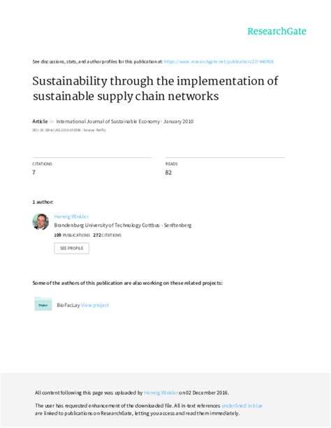 Pdf Sustainability Through The Implementation Of Sustainable Supply Chain Networks
