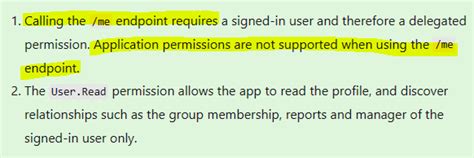 Azure Me Request Is Only Valid With Delegated Authentication Flow In Graph Api In Net Core