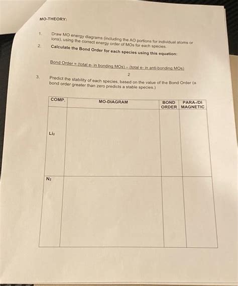 Solved MO THEORY 1 Draw MO Energy Diagrams Including The Chegg Com