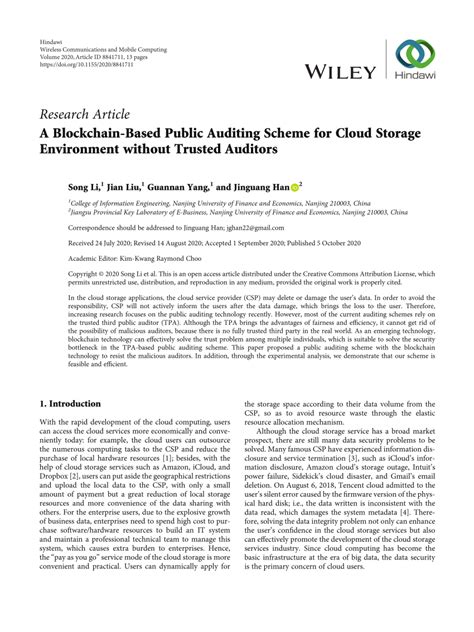 Pdf A Blockchain Based Public Auditing Scheme For Cloud Storage