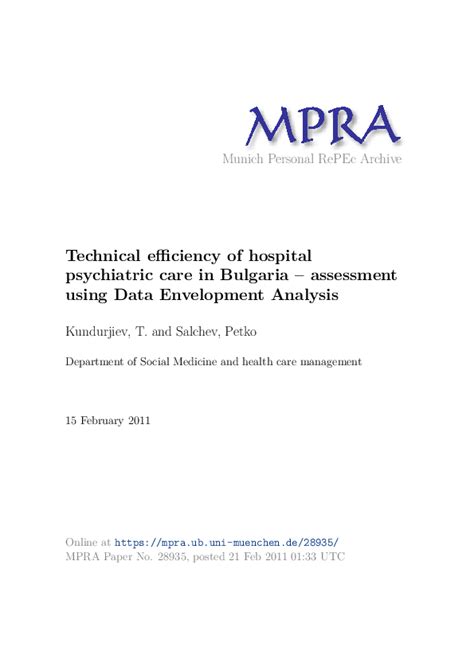 Pdf Technical Efficiency Of Hospital Psychiatric Care In Bulgaria Assessment Using Data