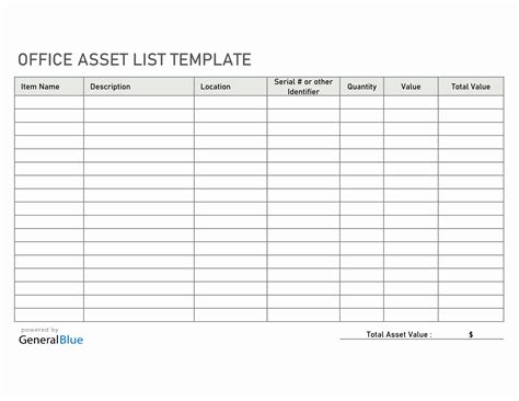 Excel Office Asset List Template