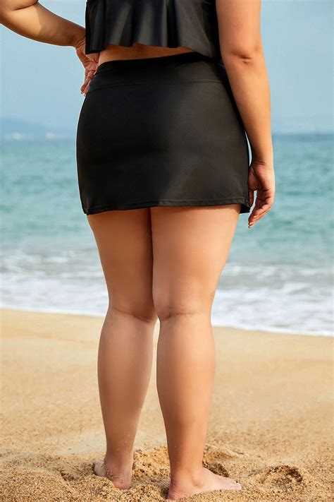 Curvedream Classic Solid Color Plus Size High Waist Swim Skirt Curvedream