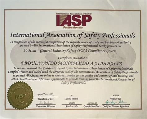 Earned Osah 30 Certification For Safety Skills Abdulwahed Aldihalib