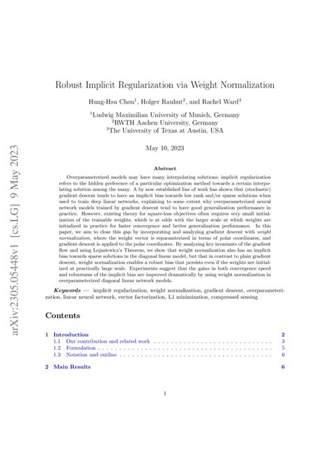 Robust Implicit Regularization Via Weight Normalization DeepAI