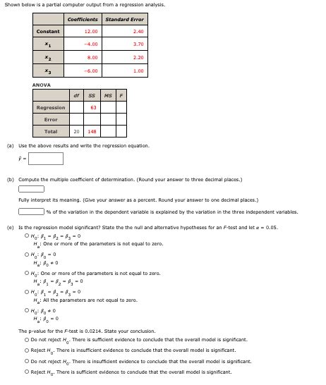 Solved Shown Below Is A Partial Computer Output From A