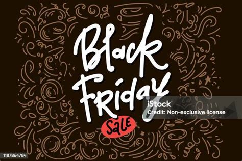 블랙 프라이데이 세일 핸드 드로잉 레터링 로고 배너 라벨 배지 인쇄 포스터 웹에 대한 검은 배경에 낙서 곱슬 머리와 서예 벡터