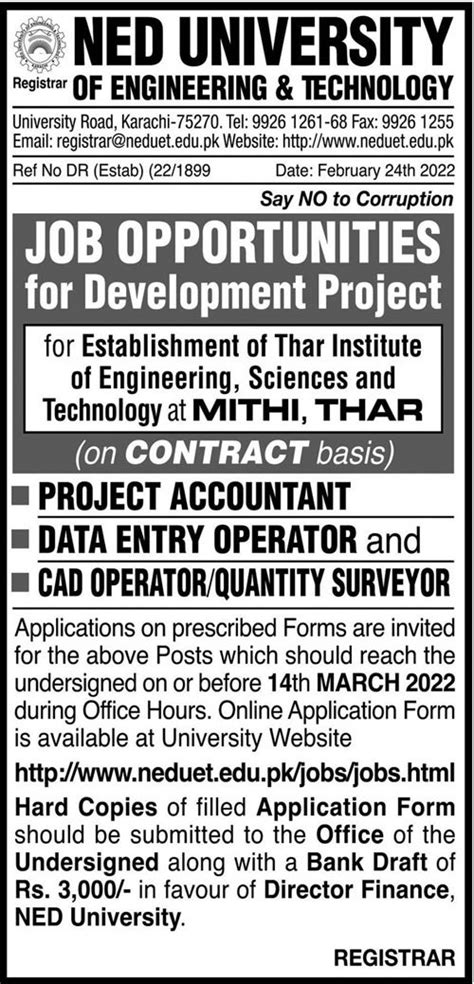 Ned University Of Engineering And Technology Jobs 2022 2024 Job