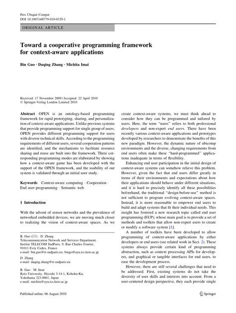 Pdf Toward A Cooperative Programming Framework For Context Aware