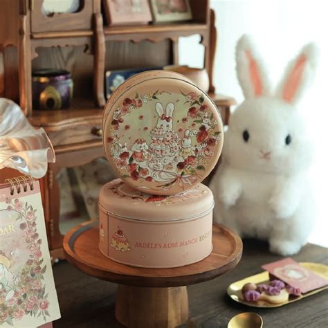 만화 정원 토끼 둥근 빈 주석 상자 쿠키 보관 스낵 포장 상자 웨딩 캔디 정리함 홈 데코 컨테이너 신제품 Aliexpress